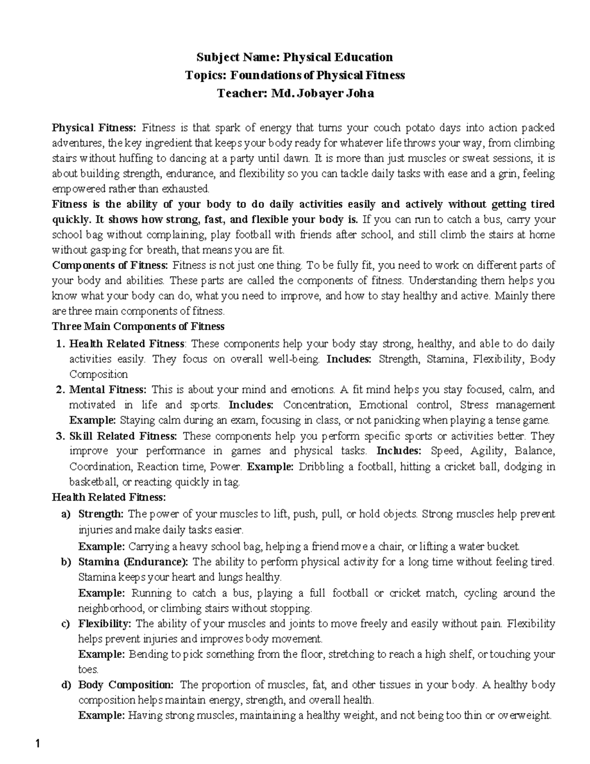 PSPE Resource Sheet: Foundations of Physical Fitness Overview - Studocu