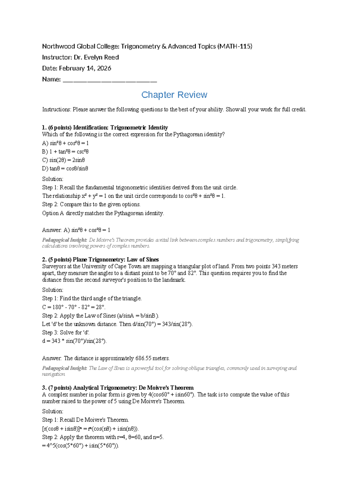 Trigonometry Chapter Review 8410: Advanced Topics & Identities - Studocu