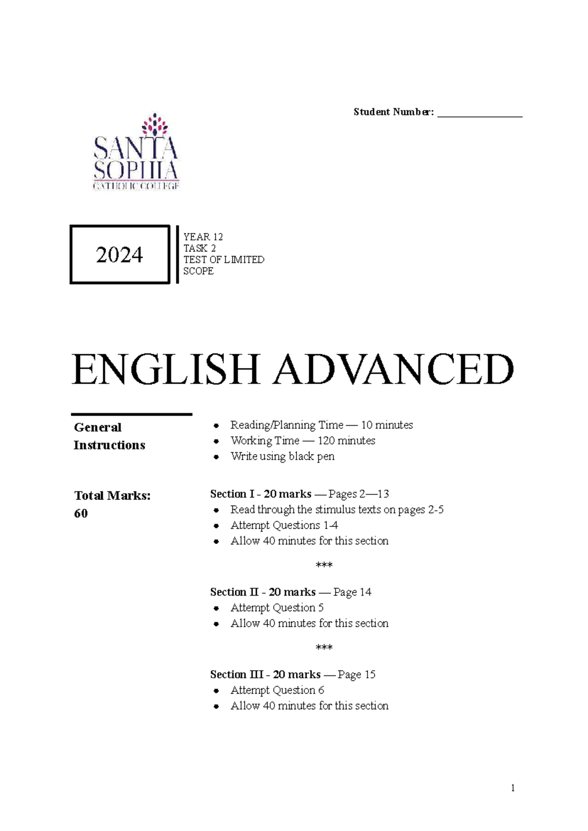 2024 HSC English Advanced Limited Scope Test - Stimulus & Questions ...