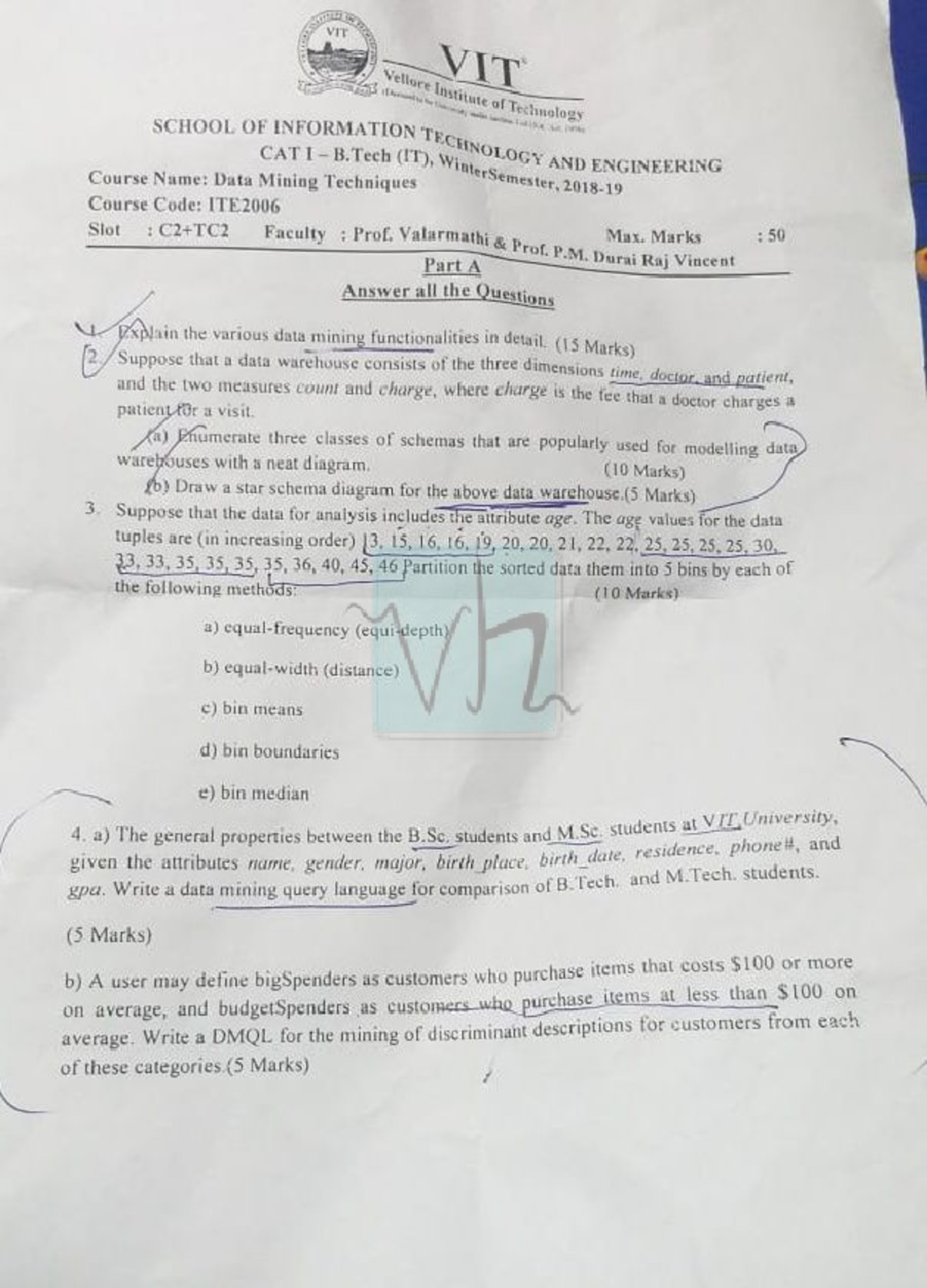 DATA Mining Techniques ITE2006 - Exam Questions & Answers - Studocu