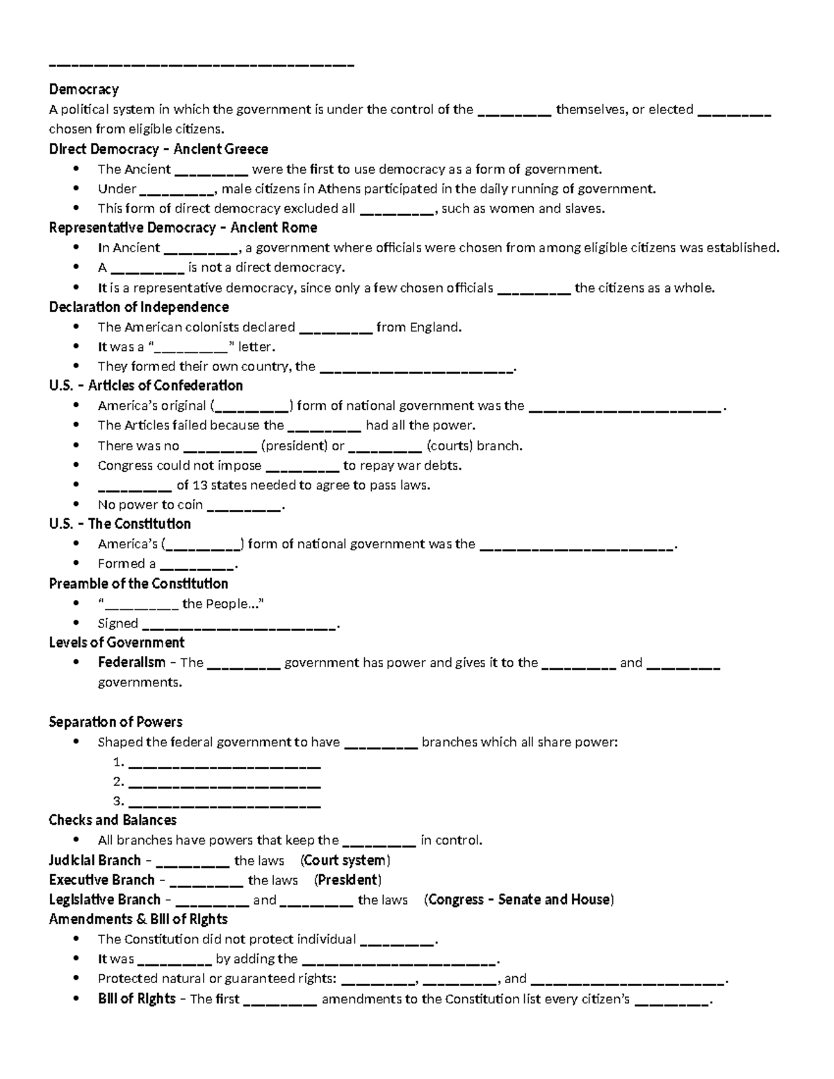 #Constitution Blanks - Fill in the Blank Notes for POLS 101 - Studocu