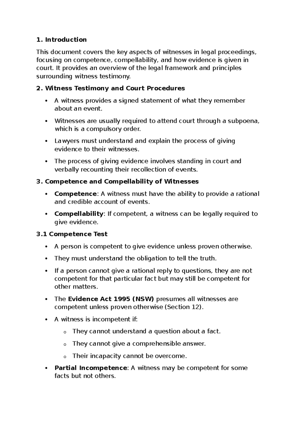 Notes - Witness Testimony and Legal Framework (LAW101) - Studocu