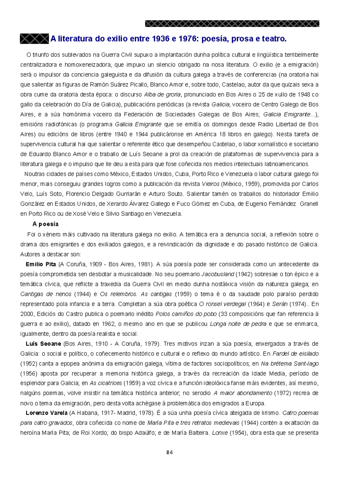 A Literatura Galega no Exilio: Poesía, Prosa e Teatro (1936-1976) - Studocu