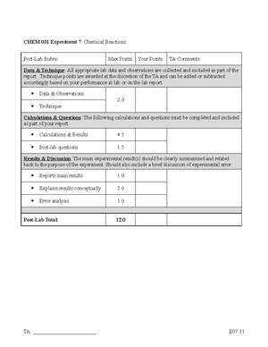 Lab 5 Post Lab Molecular Models - Name: TA: CHEM031 Lab Section L 10/7 ...