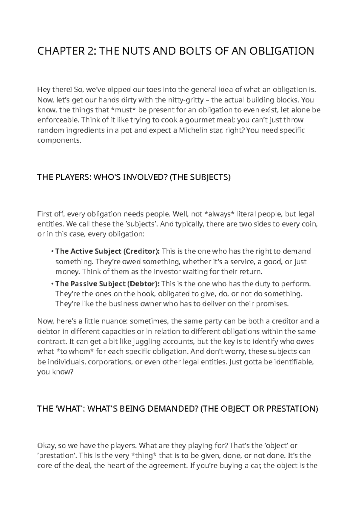 CHAPTER 2: THE BUILDING BLOCKS OF OBLIGATIONS IN LAW - Studocu