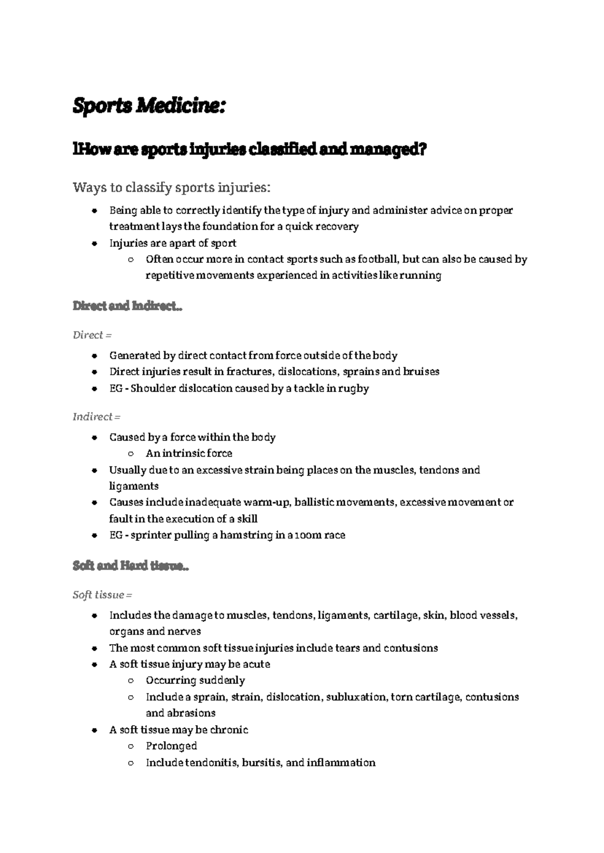 PDHPE 101: Summary Notes on Sports Medicine and Injury Management - Studocu