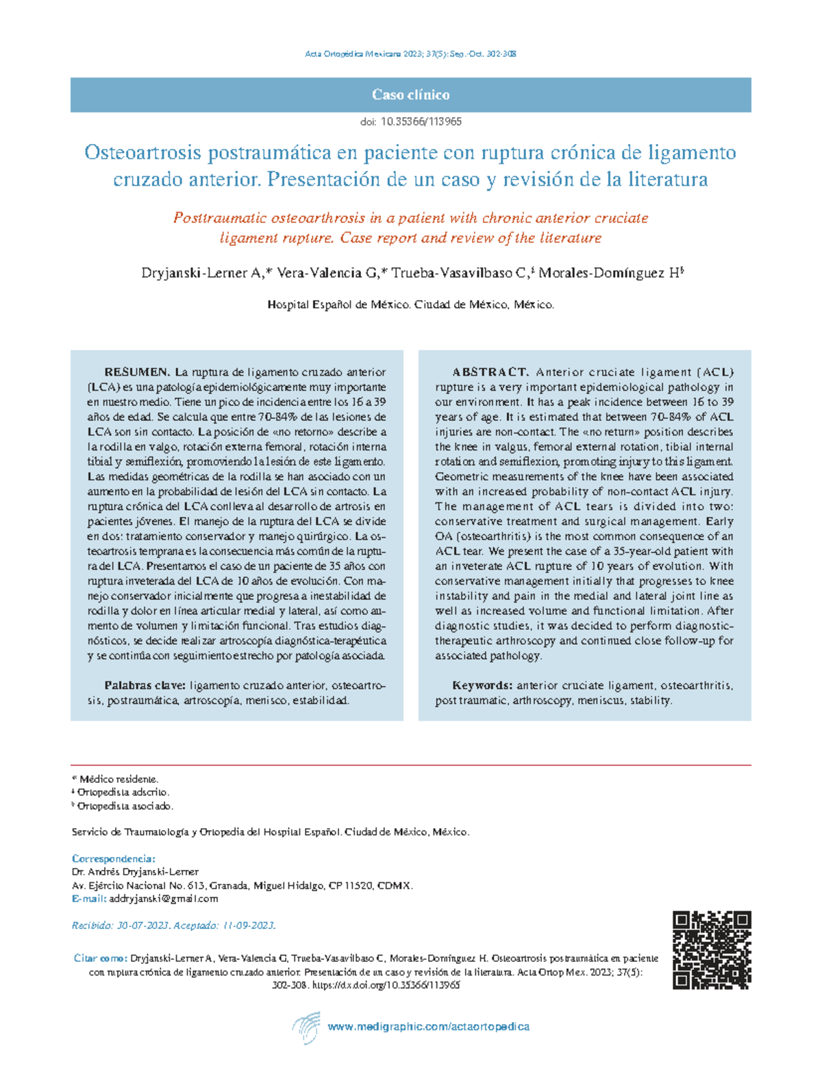 Or235i - Caso Clínico: Osteoartrosis Postraumática y Ruptura de LCA ...
