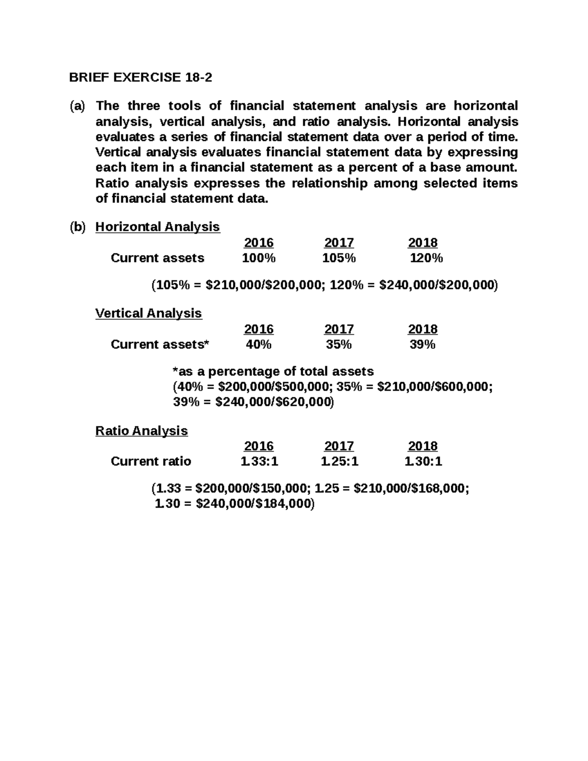 Chapter 18: Financial Statement Analysis Exercise Solutions - Studocu