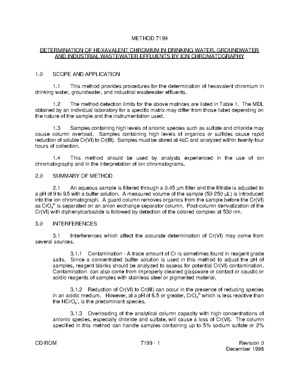 METHOD 7199: DETERMINING HEXAVALENT CHROMIUM IN WATER USING ION ...