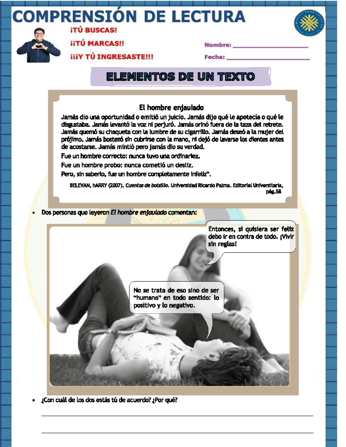 COMPRENSIÓN DE LECTURA: ELEMENTOS DE UN TEXTO (Curso: DDDDSSD) - Studocu