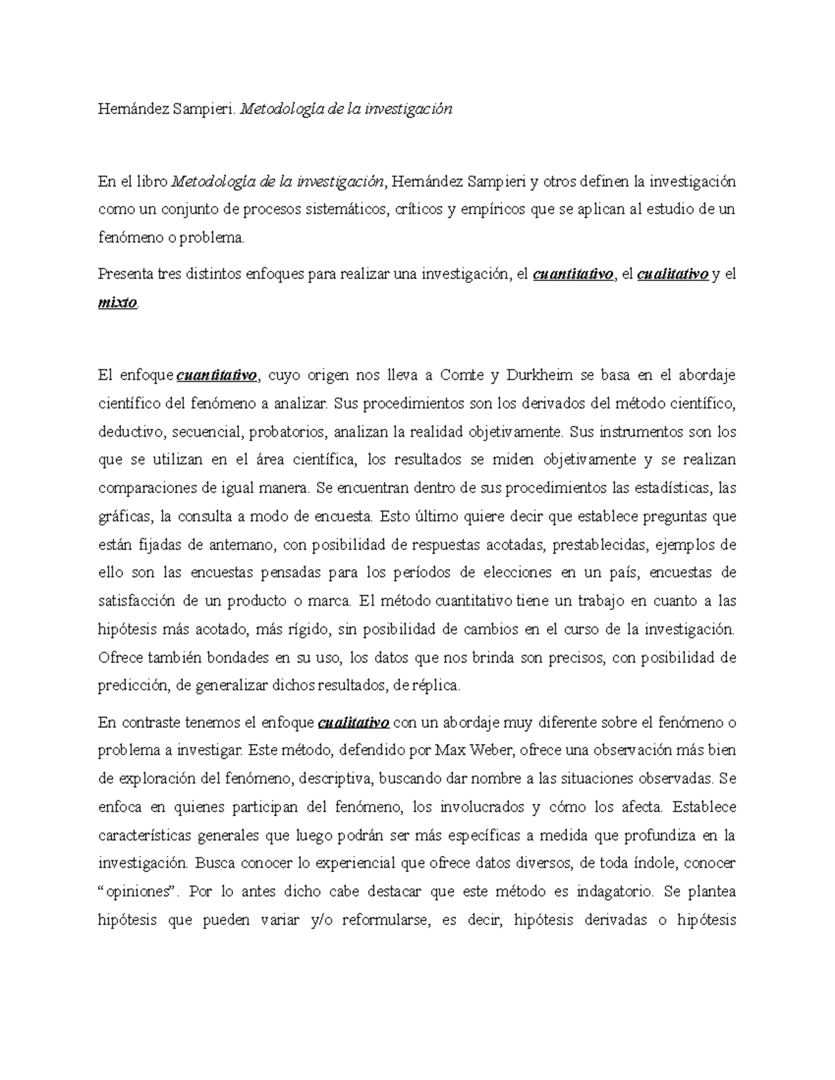 Resumen de Metodología de la Investigación - Hernández Sampieri - Studocu