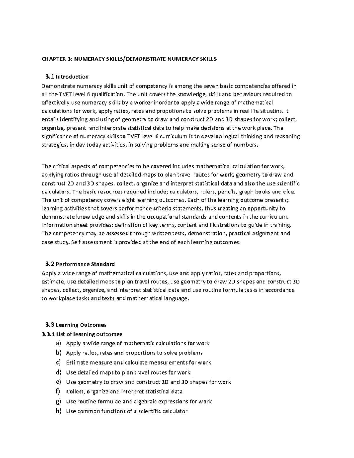 Numeracy Skills and Competencies: Chapter 3 Overview for TVET Level 6 ...