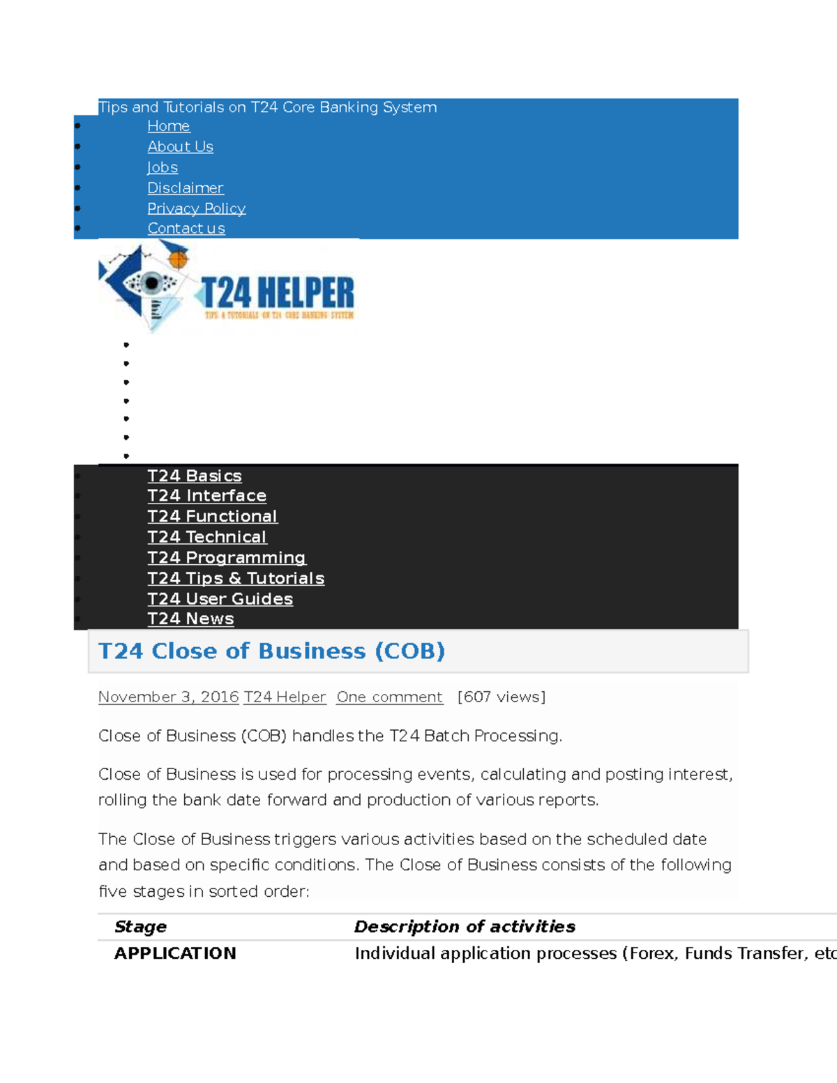 T24 Core Banking System: Close of Business (COB) Overview and ...