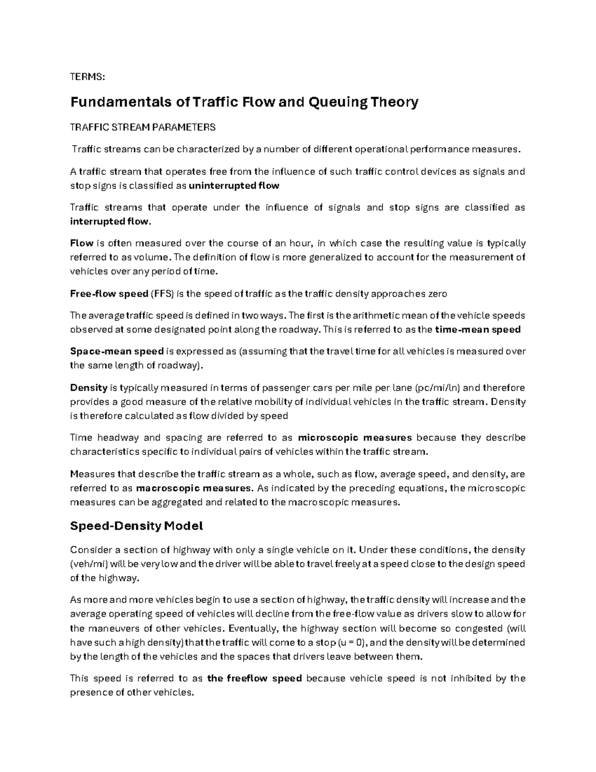 TRAFFIC 101: Fundamentals of Traffic Flow & Queuing Theory - Studocu