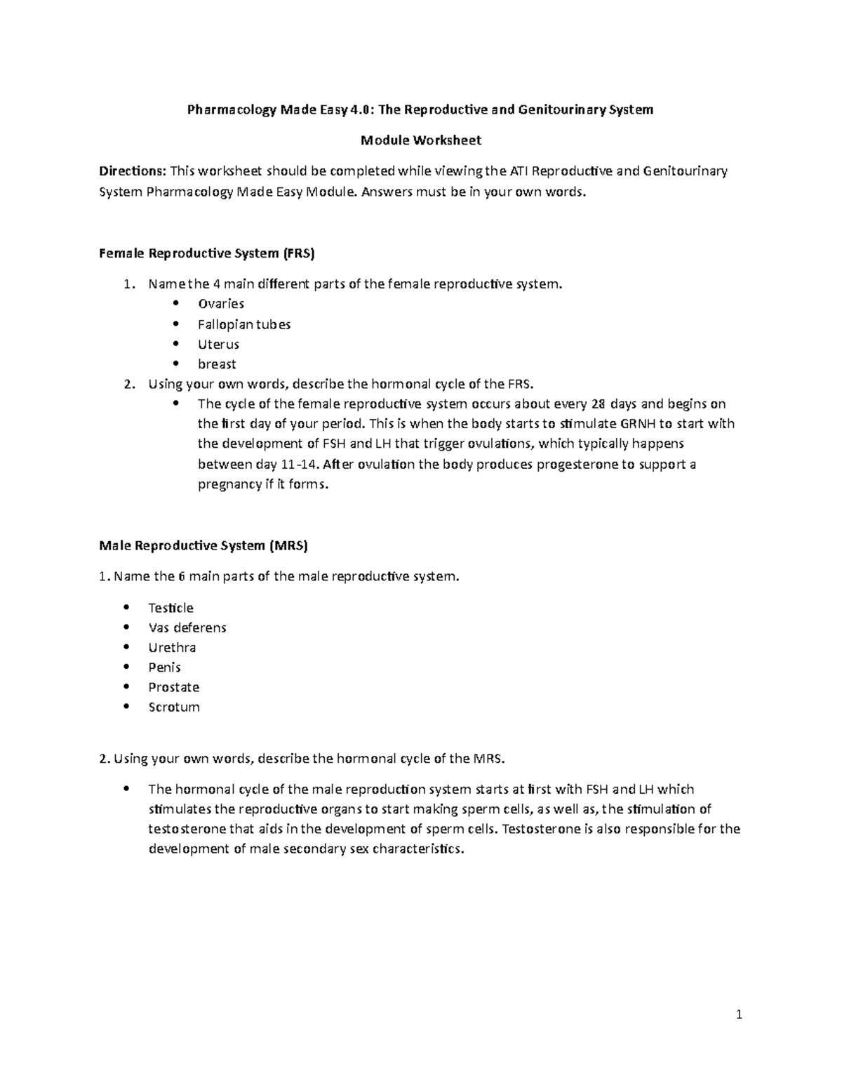Pharm 101: Reproductive & Genitourinary System Study Guide - Studocu