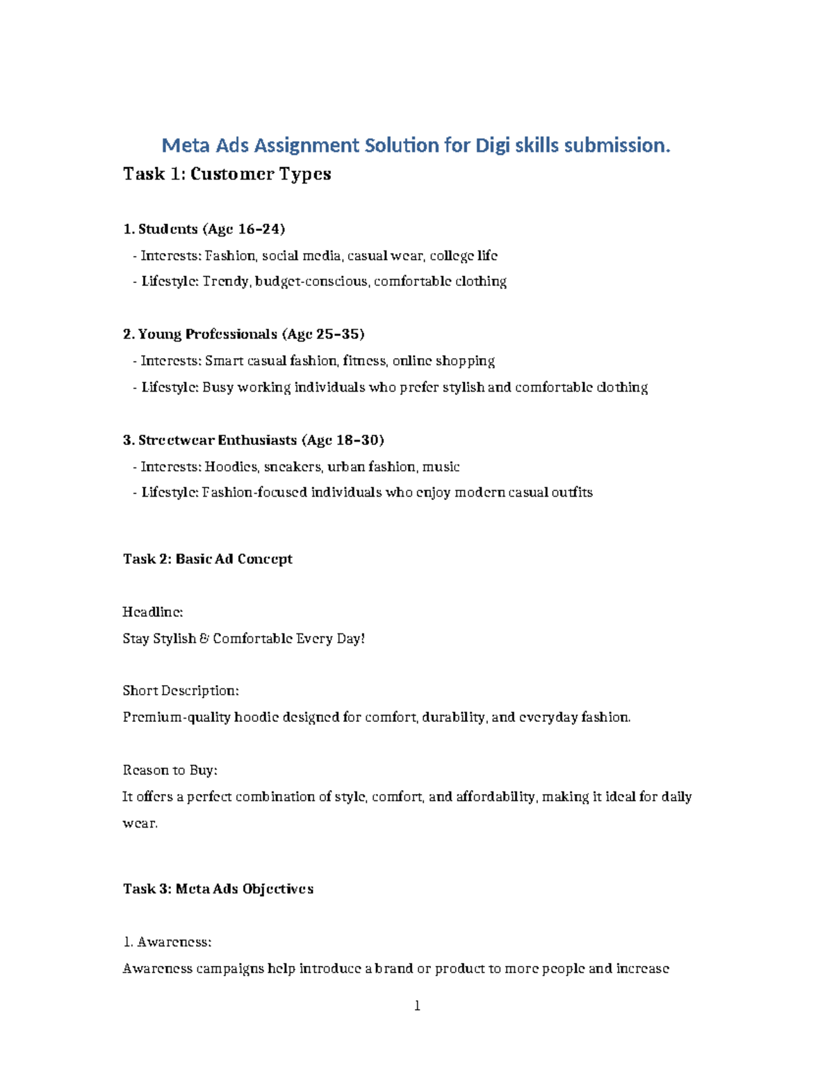 Meta Ads Assignment Solution for Digi Skills: Customer Types & Concepts ...