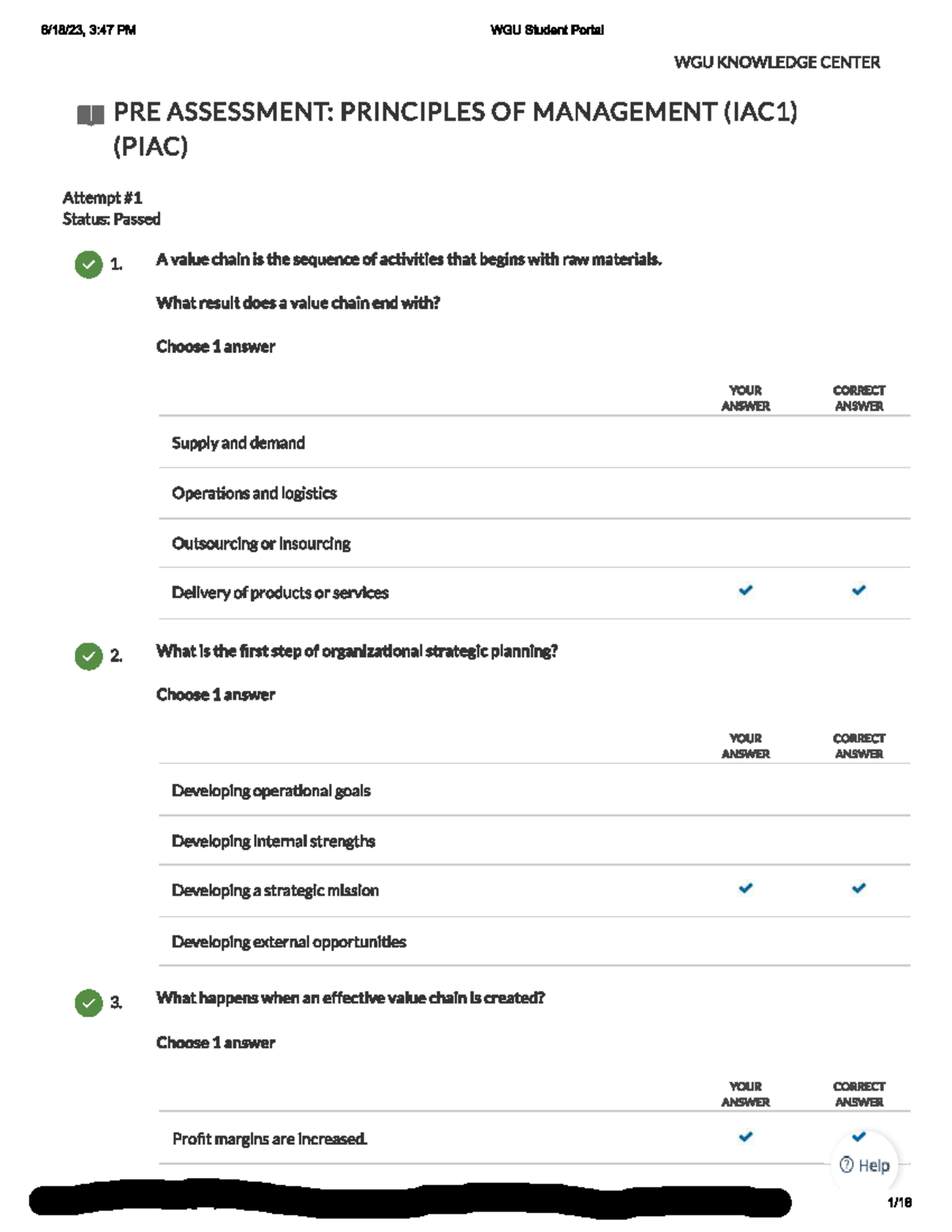 C483 PA - PRE ASSESSMENT: PRINCIPLES OF MANAGEMENT C483 - BUS 2301 ...