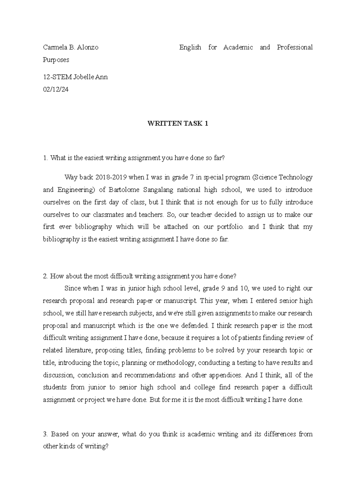 EAPP Written Task 1: Reflections on Writing Assignments - Studocu