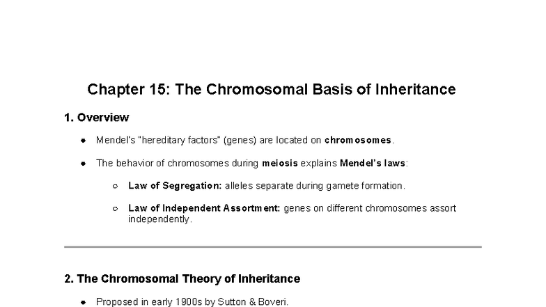 Chapter 15: Chromosomal Basis of Inheritance Notes - Studocu