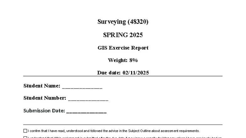 S25 48320 Surveying GIS Exercise Report for Spring 2025 - Studocu