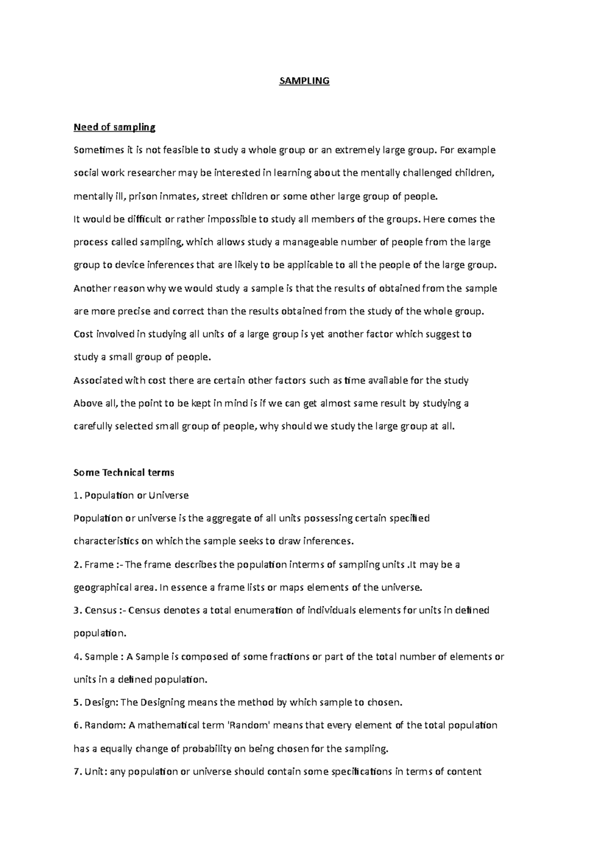 Research 4 - Sampling Methods and Guide Notes for Studies - Studocu