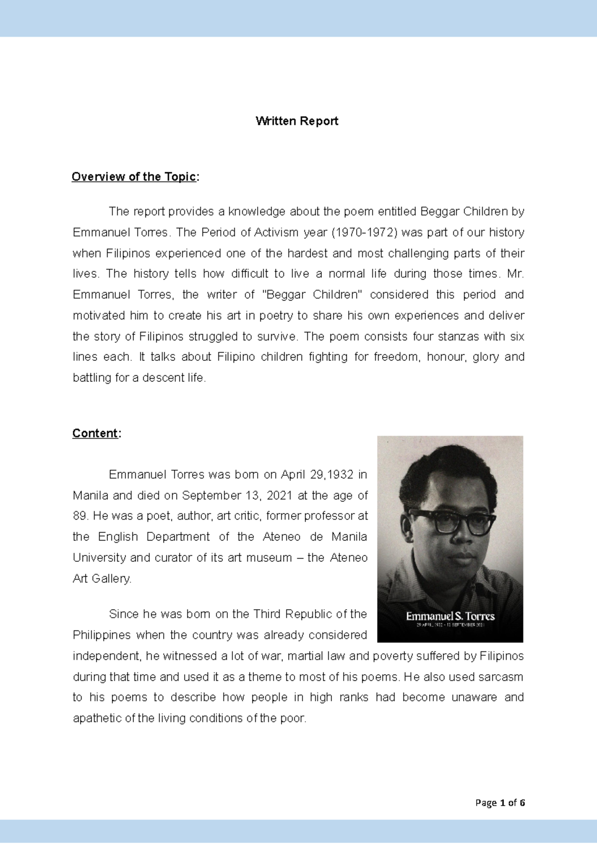 Analyzing the Poem "Beggar Children" - BSE-English II-1 Report - Studocu