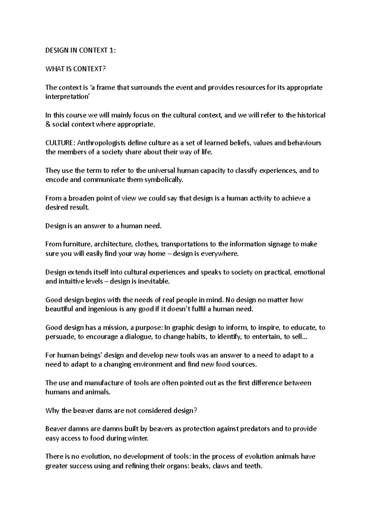 Design Context 1 - DESIGN IN CONTEXT 1: WHAT IS CONTEXT? The context is ...