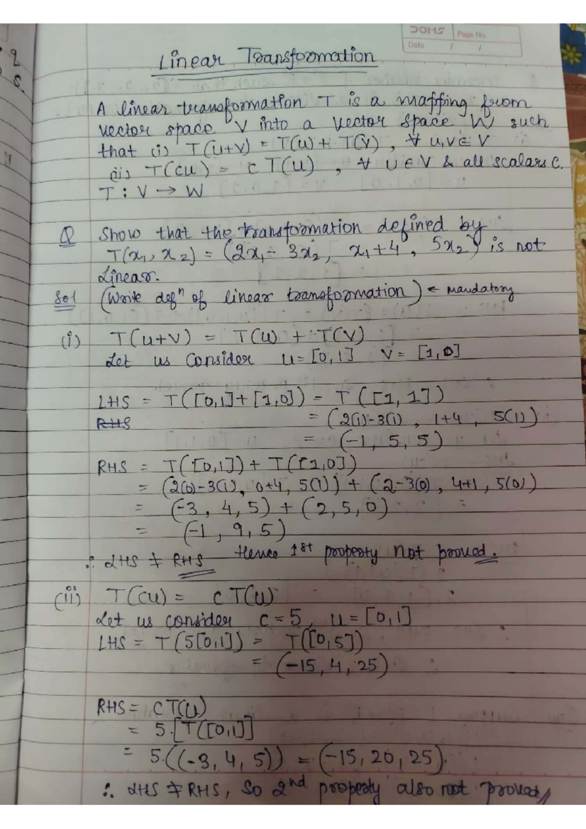 Linear Transformation Analysis and Proofs (MATH 101) - Studocu