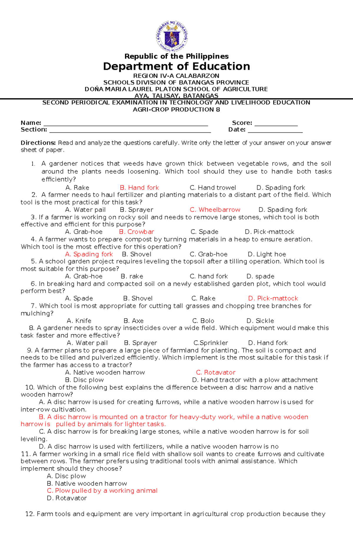 AGRI-CROP PRODUCTION 8: Final Periodical Exam Questions and Answers ...