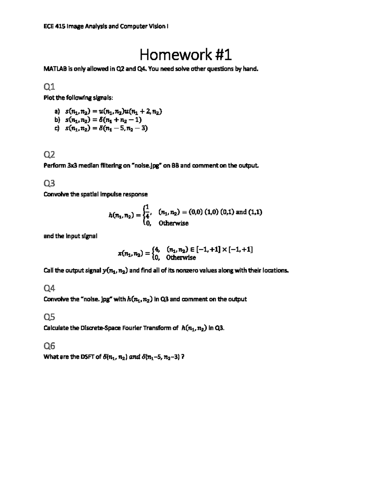 ECE 415 Homework 1: Image Analysis & Computer Vision Tasks - Studocu