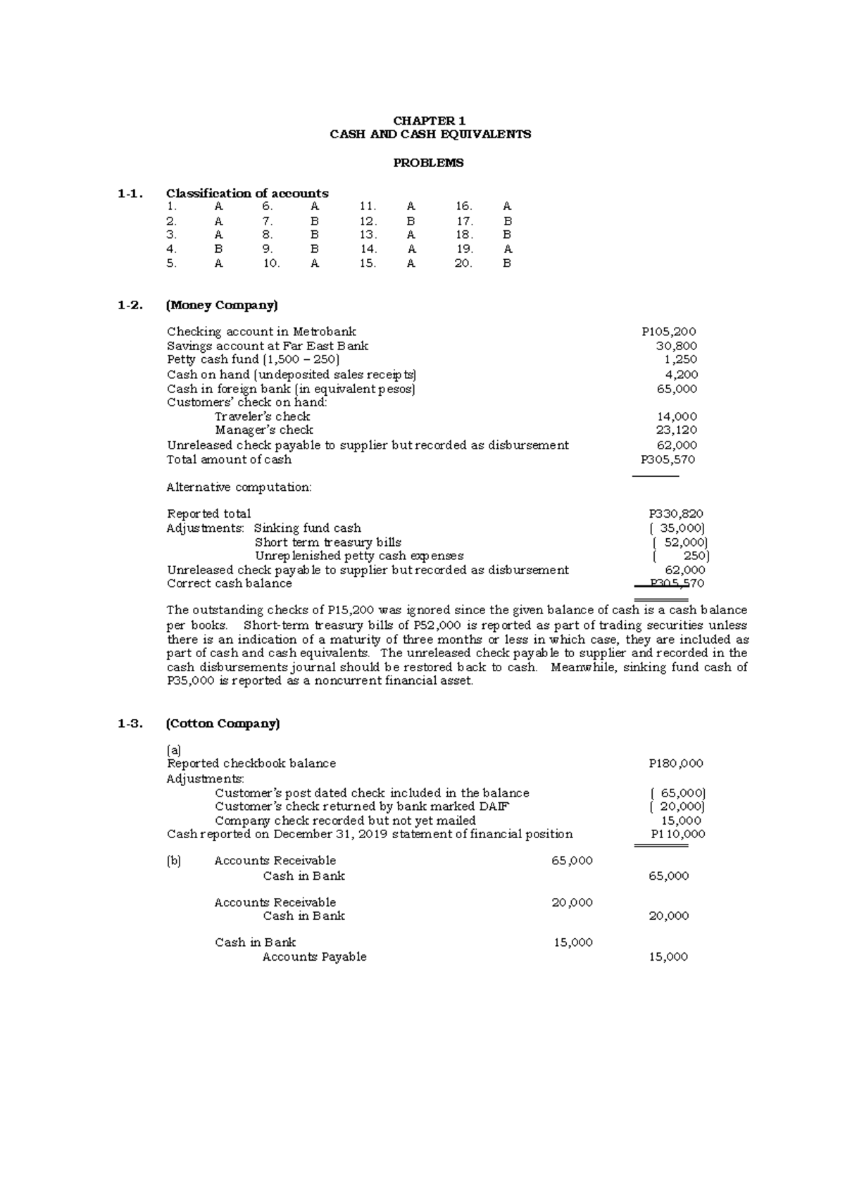 Intermediate Accounting Answer Key: Chapter 1 - Cash & Cash Equivalents ...