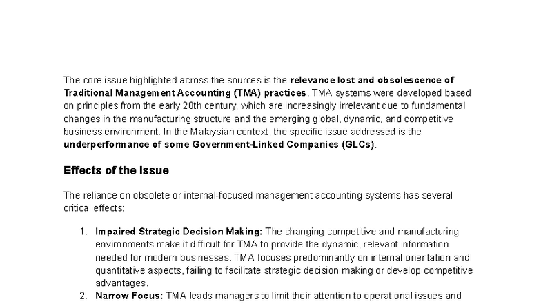 MAF Article Notes - TMA vs. SMA in Malaysian GLCs: Current Issues - Studocu
