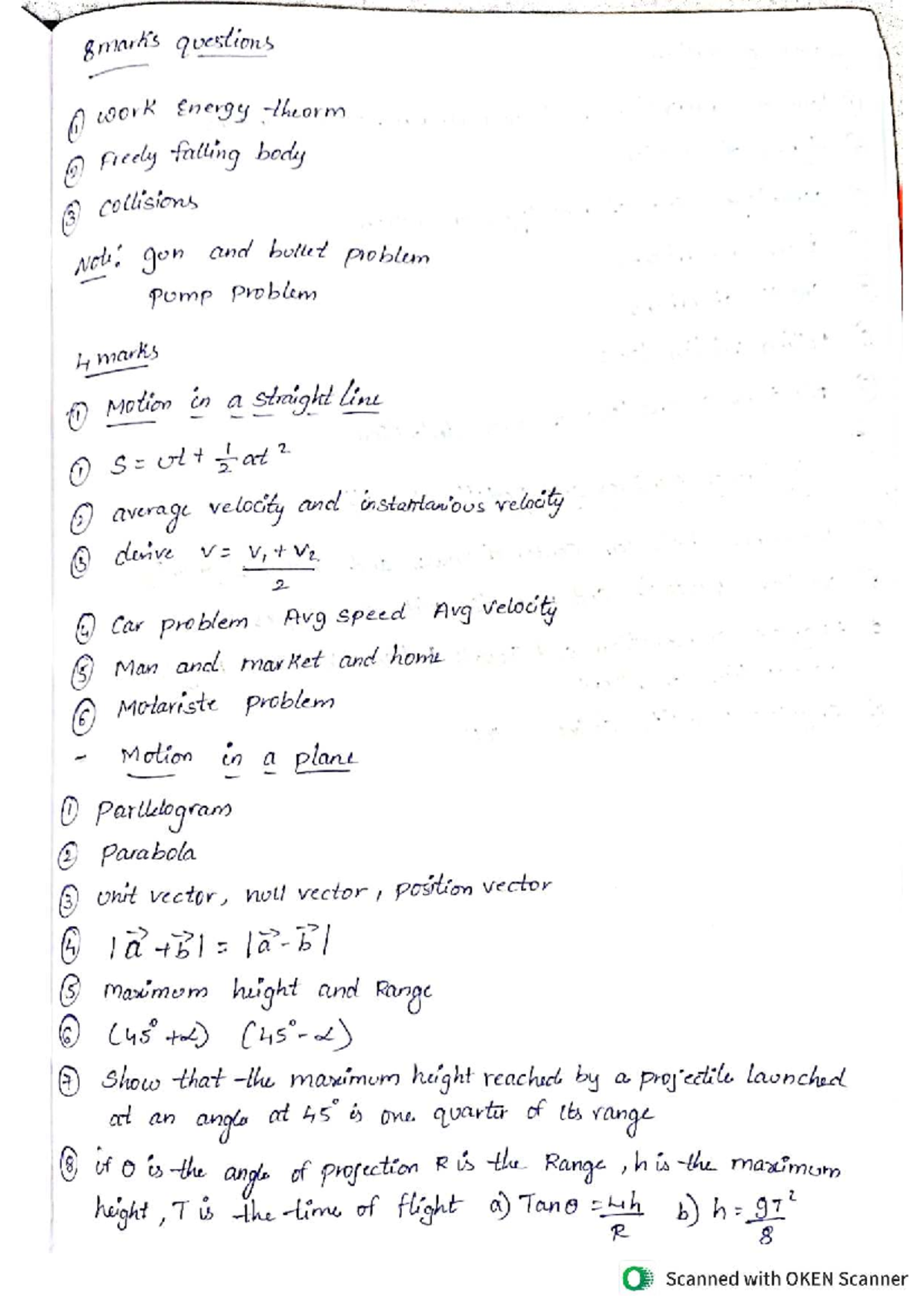 Physics (8M & 4M) Important Questions on Work, Energy & Motion - Studocu