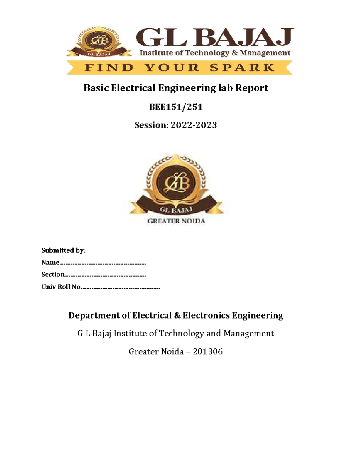 EE 2022-23 Lab Report Format for Basic Electrical Engineering - Studocu