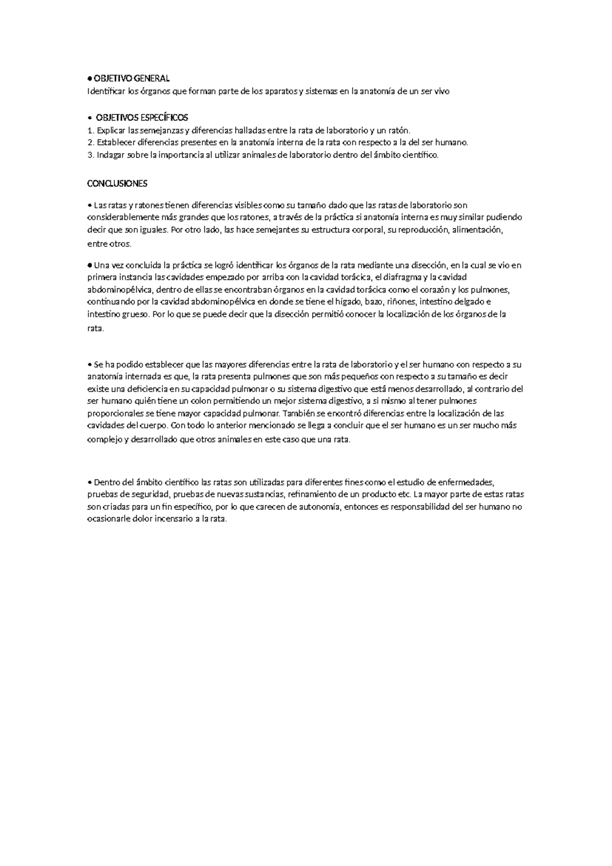 Informe de Anatomía Comparativa: Rata vs Ser Humano - Studocu