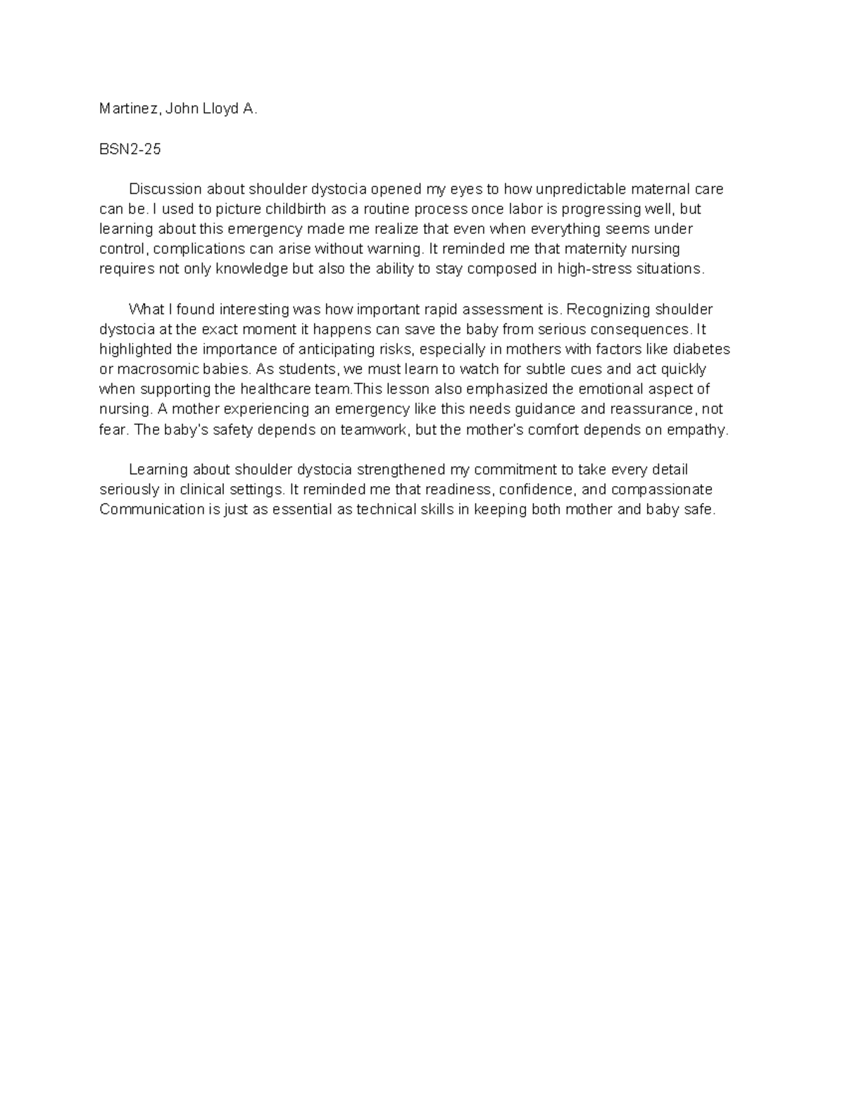 Shoulder Dystocia Insights: Maternal Care & Nursing Challenges - Studocu