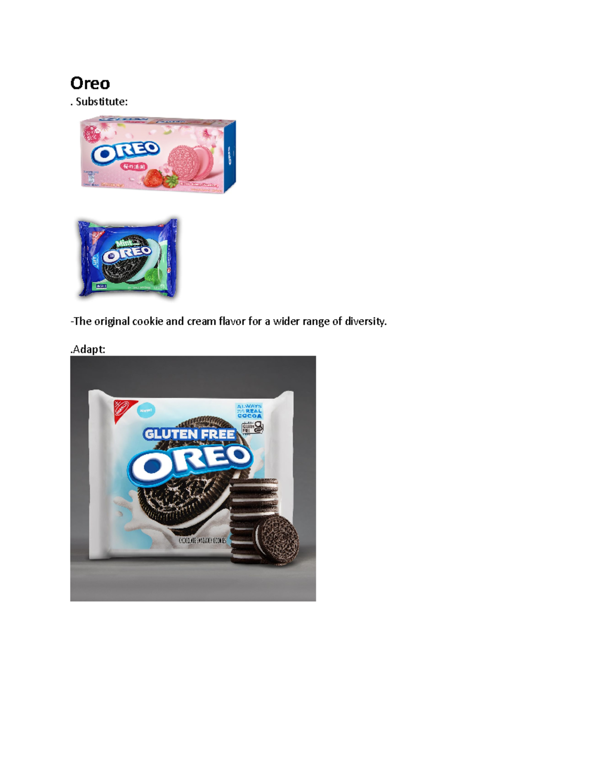 OREO- Project - ............. - Oreo . Substitute: -The original cookie ...