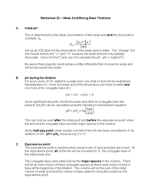 Acid-Base - ICE Practice Problems 3 - Worksheet 19 – Weak Acids and Bases Calculating the pH of ...