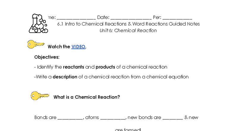 6.1 Guided Notes: Intro to Chemical Reactions & Word Reactions - Studocu