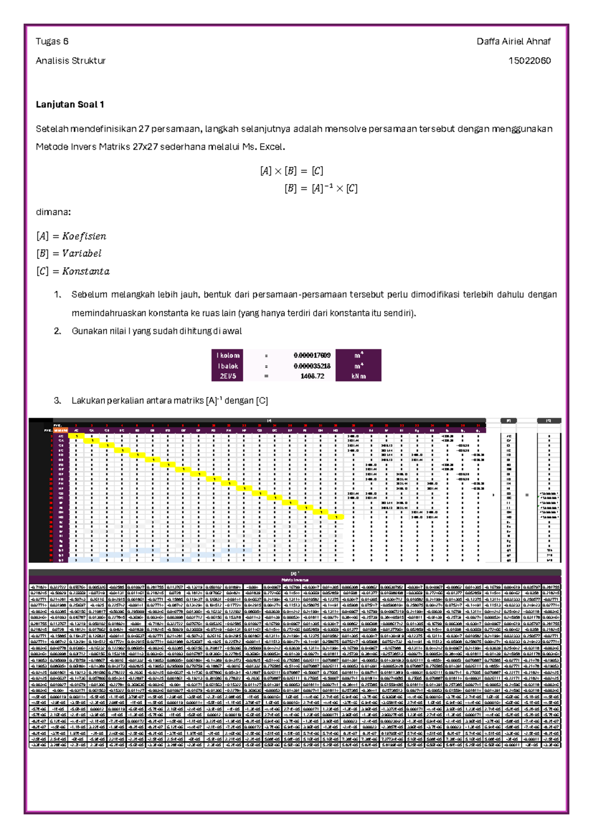 Tugas 6: Analisis Struktur dengan Metode Invers Matriks 15022060 - Studocu