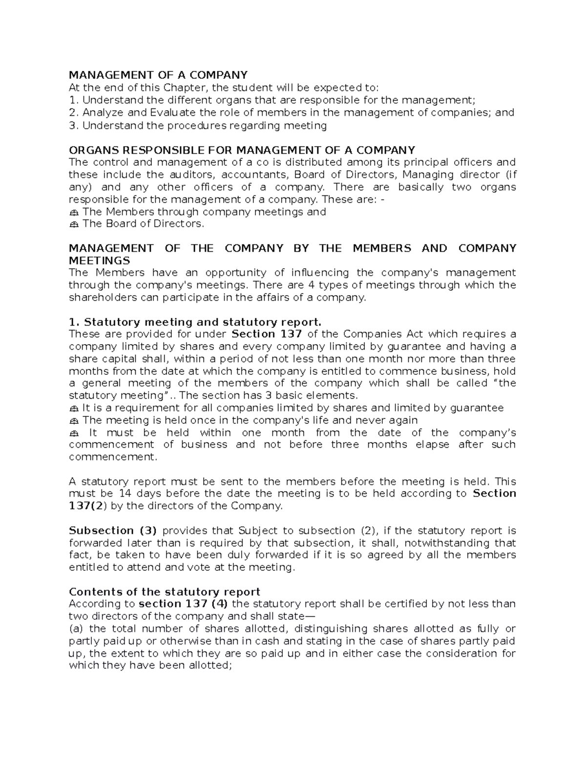 Management of a Company: Roles, Meetings, and Responsibilities - Studocu