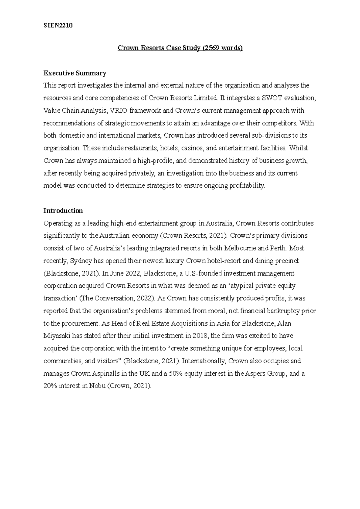 SIEN2210 Crown Resorts Case Study: Strategic Analysis & Recommendations ...