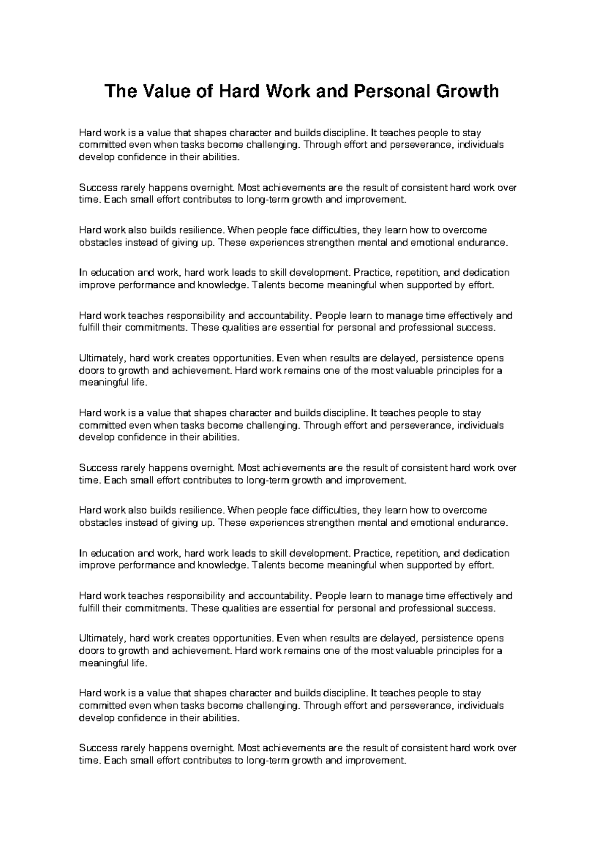 Hard Work and Personal Growth - Lecture Notes - Studocu