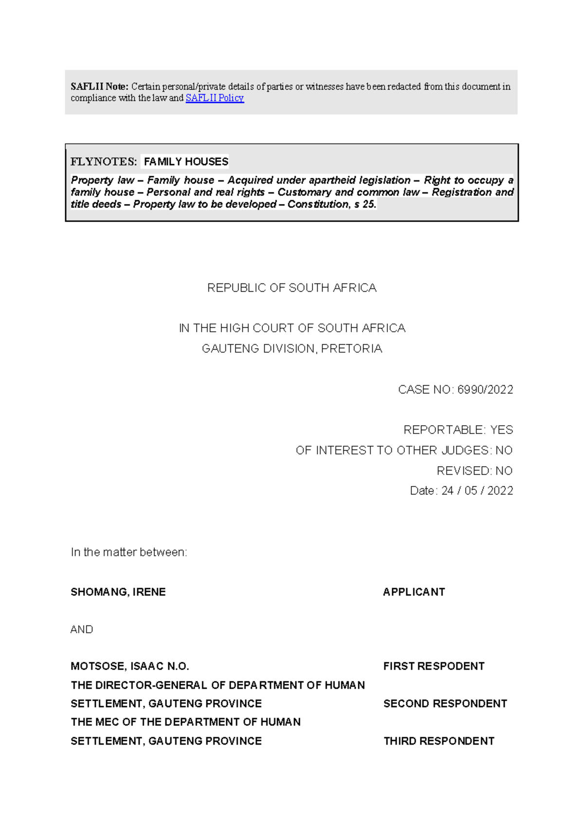 SAFLII Case Study: Family House Rights and Property Law in South Africa ...