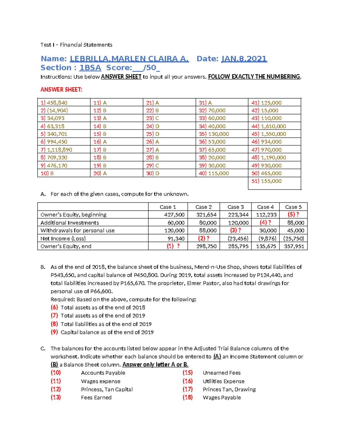 Lebrilla - Final Exam, Financial Accounting & Reporting (1BSA) - Studocu