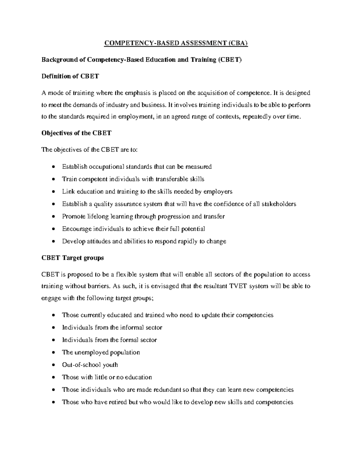 CBA Overview: Competency-Based Education & Training (CBET) Insights ...