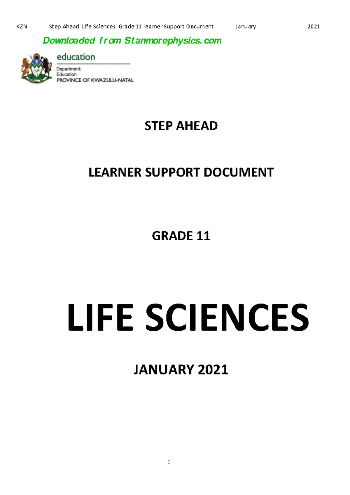 KZN STEP Ahead Life Sciences Learner Support Grade 11 - STEP AHEAD ...
