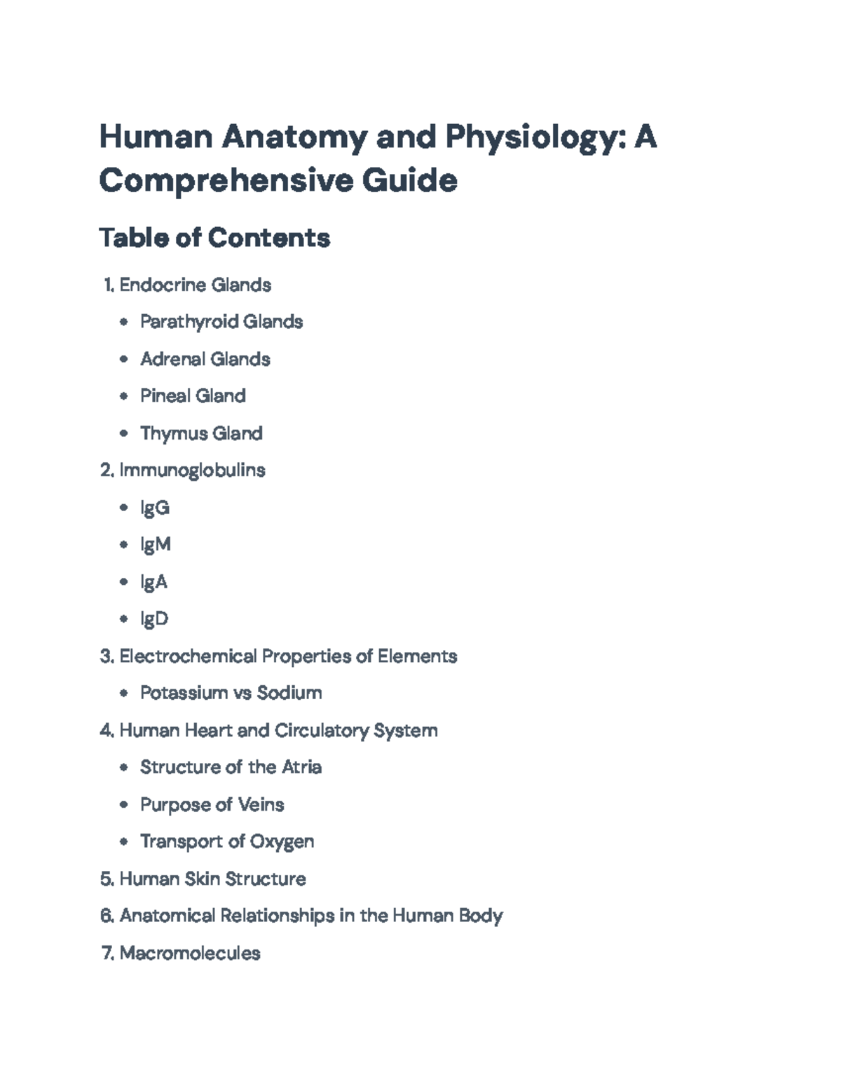 Human Anatomy and Physiology: Comprehensive Study Guide for Exam ...