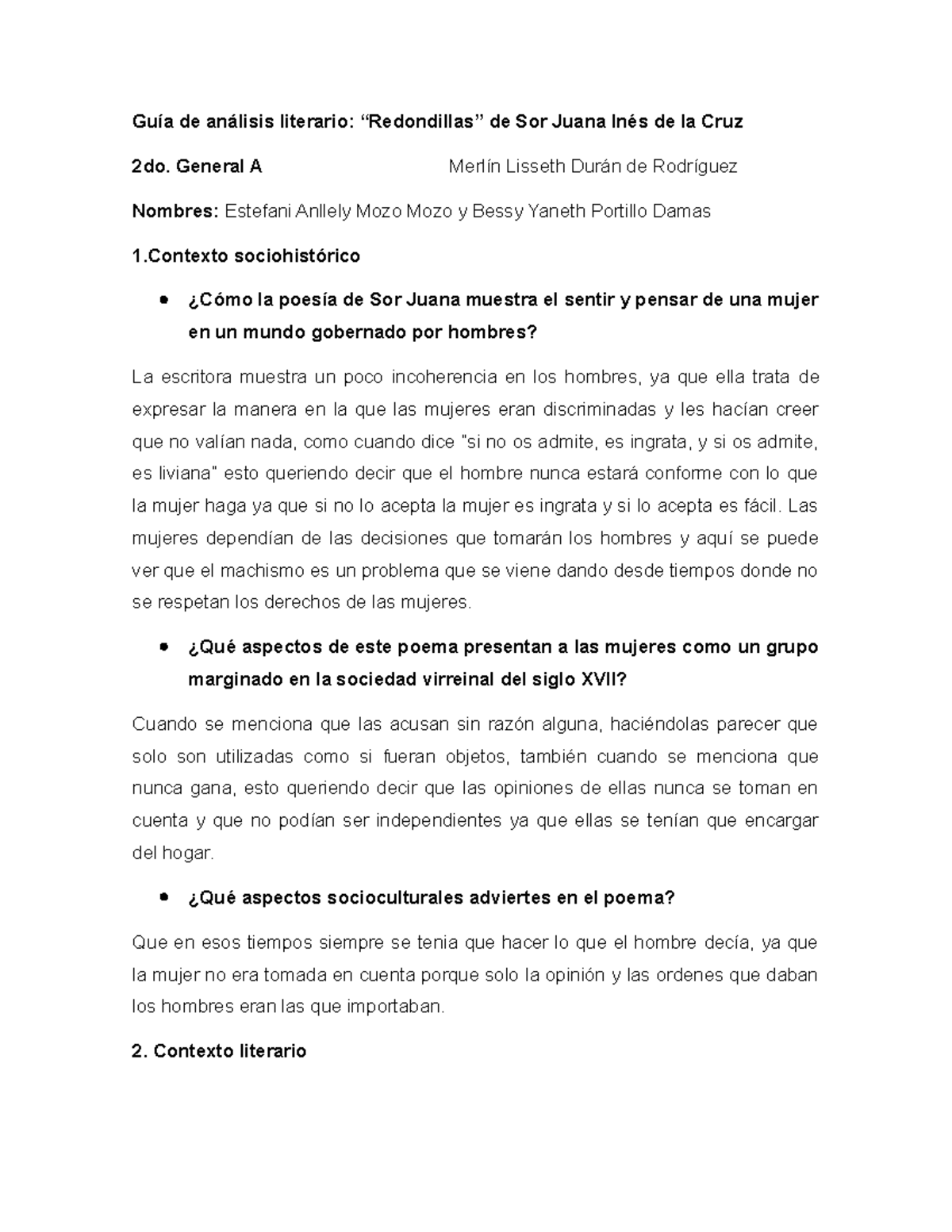 Guía de análisis literario: Redondillas de Sor Juana Inés de la Cruz ...
