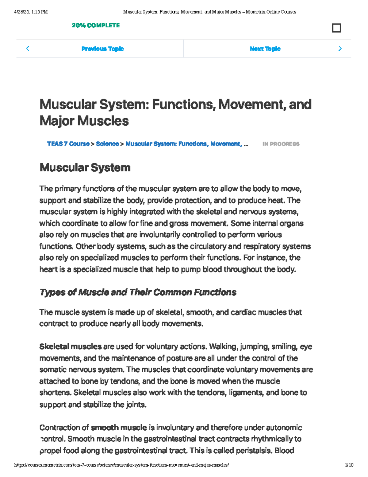 Muscular System Overview: Functions, Types & Movements - TEAS 7 Science ...